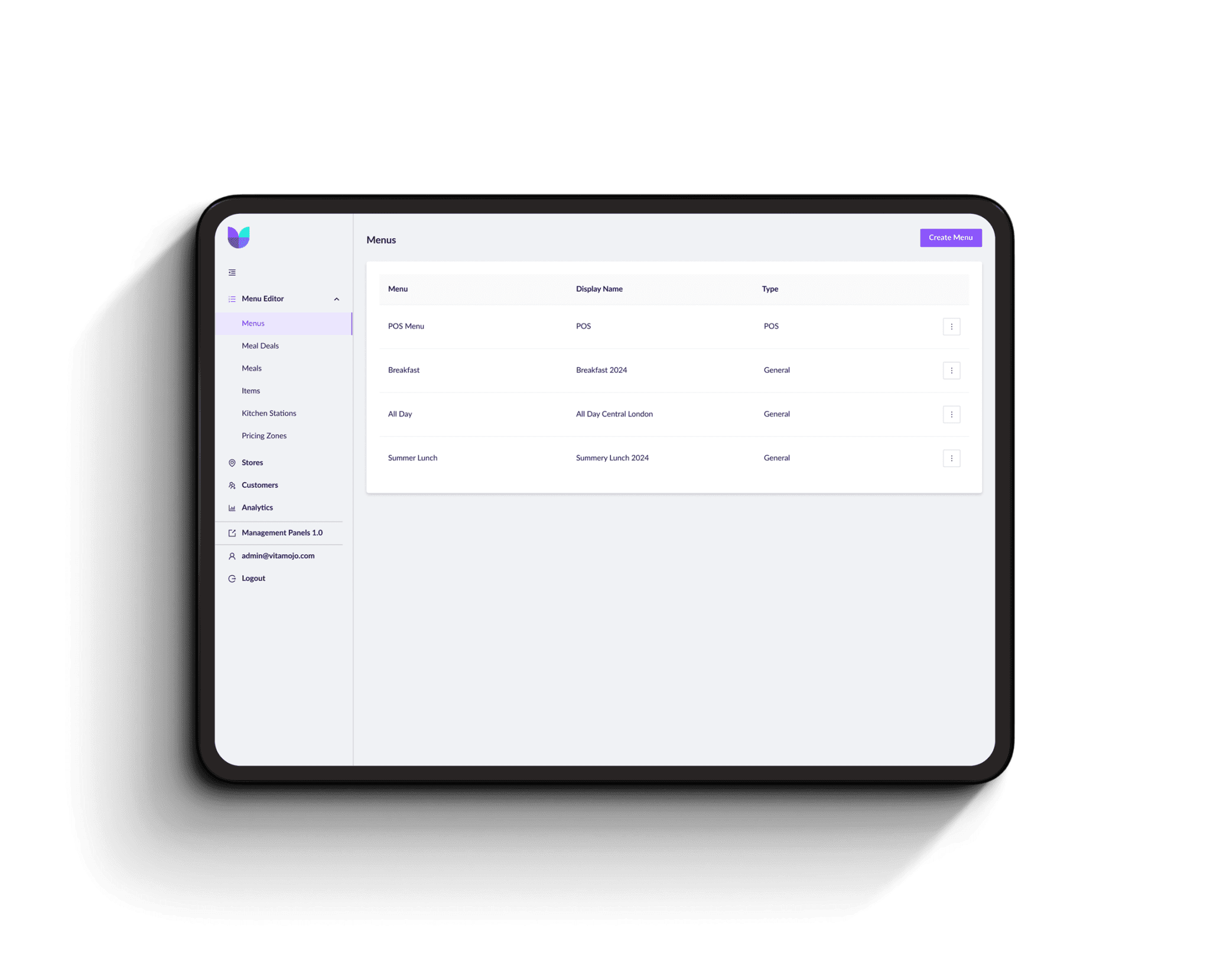 Menu management software for restaurants | Vita Mojo